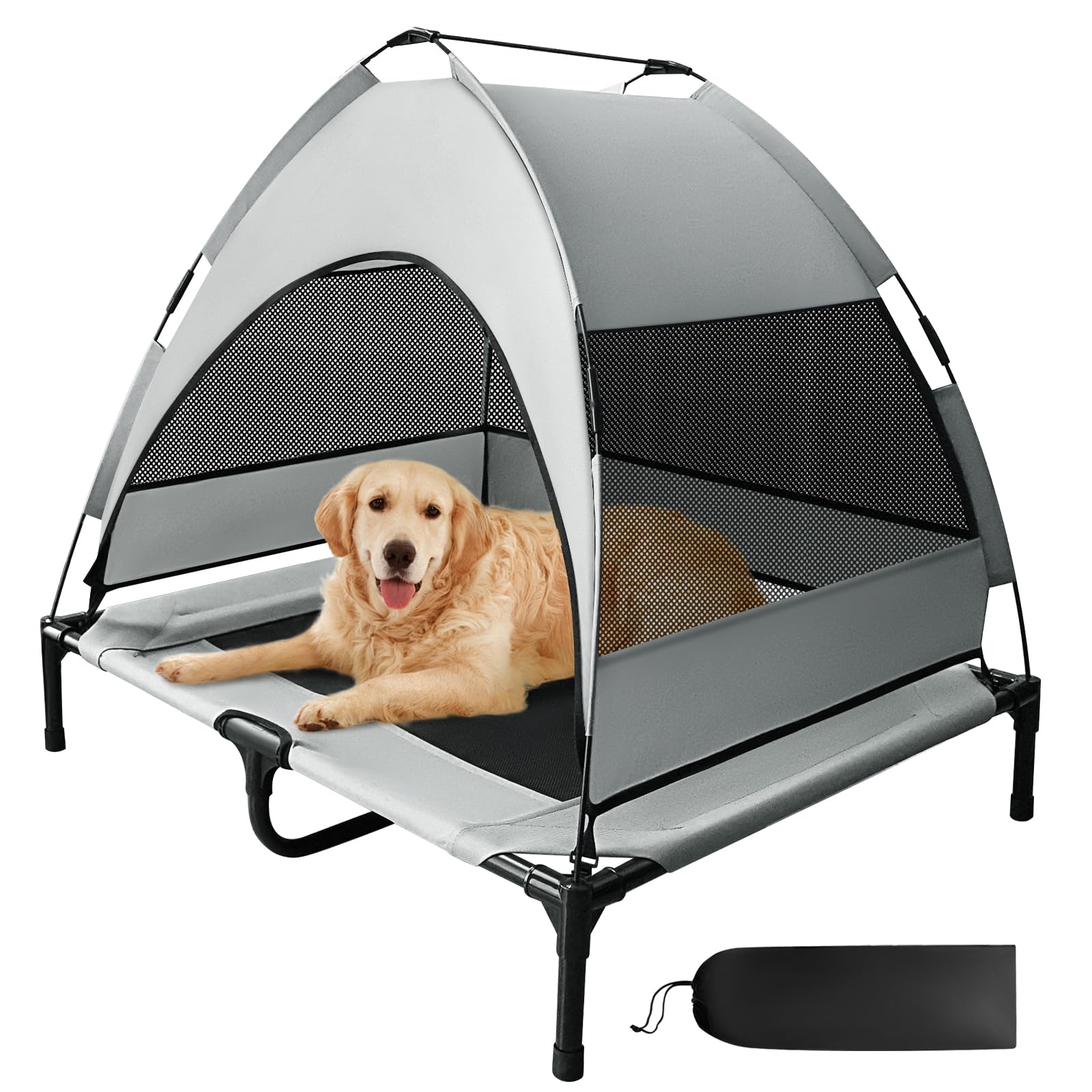 LIOOPET Elevated Dog Bed with Parallel Canopy Shade - Portable Raised ...