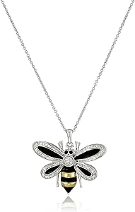 Amazon.com: Jewelili Sterling Silver Diamond Enamel Bumble Bee Pendant ...