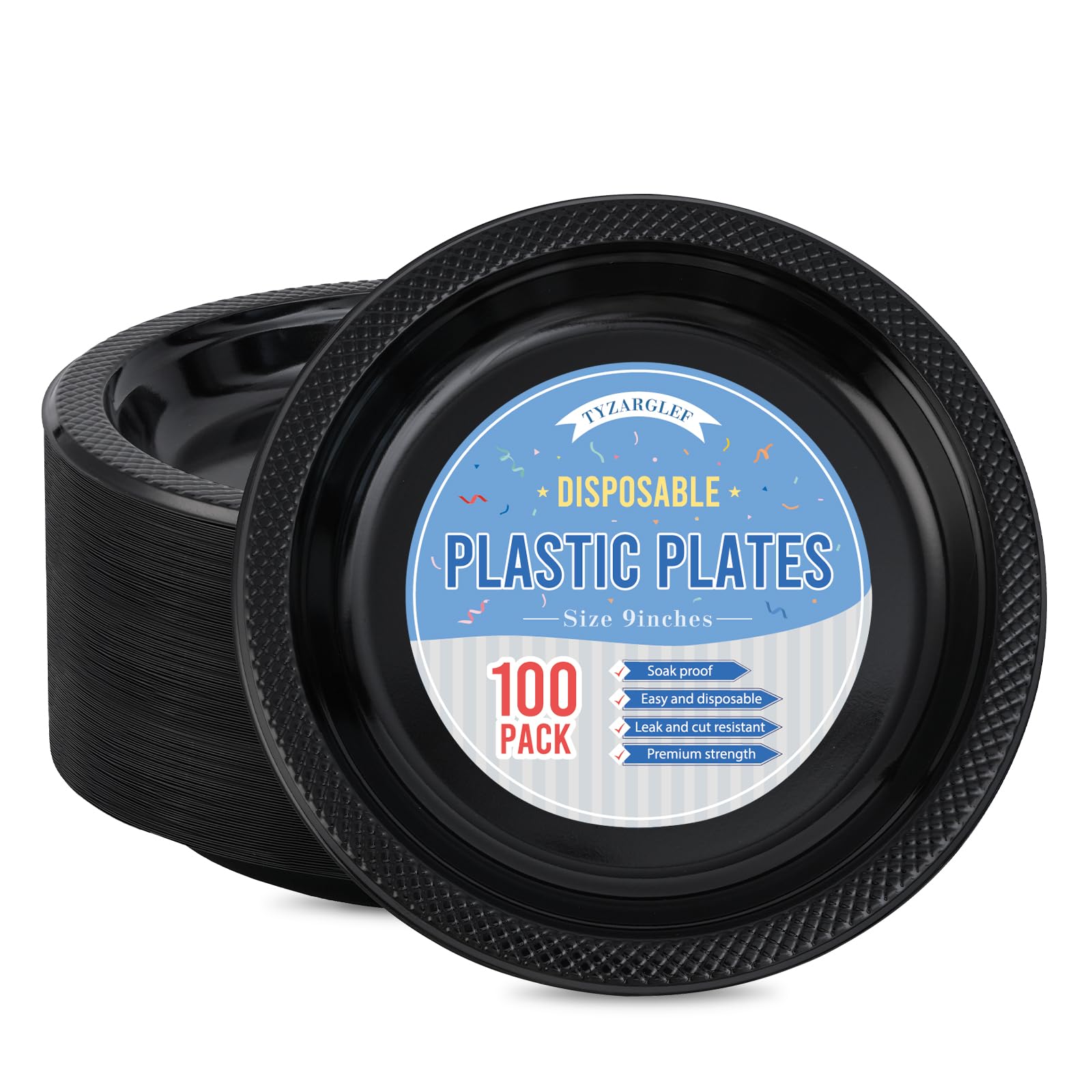 Tyzarglef Plastic Plates 9 Inch, Black Disposable Dinner Plates Bulk ...