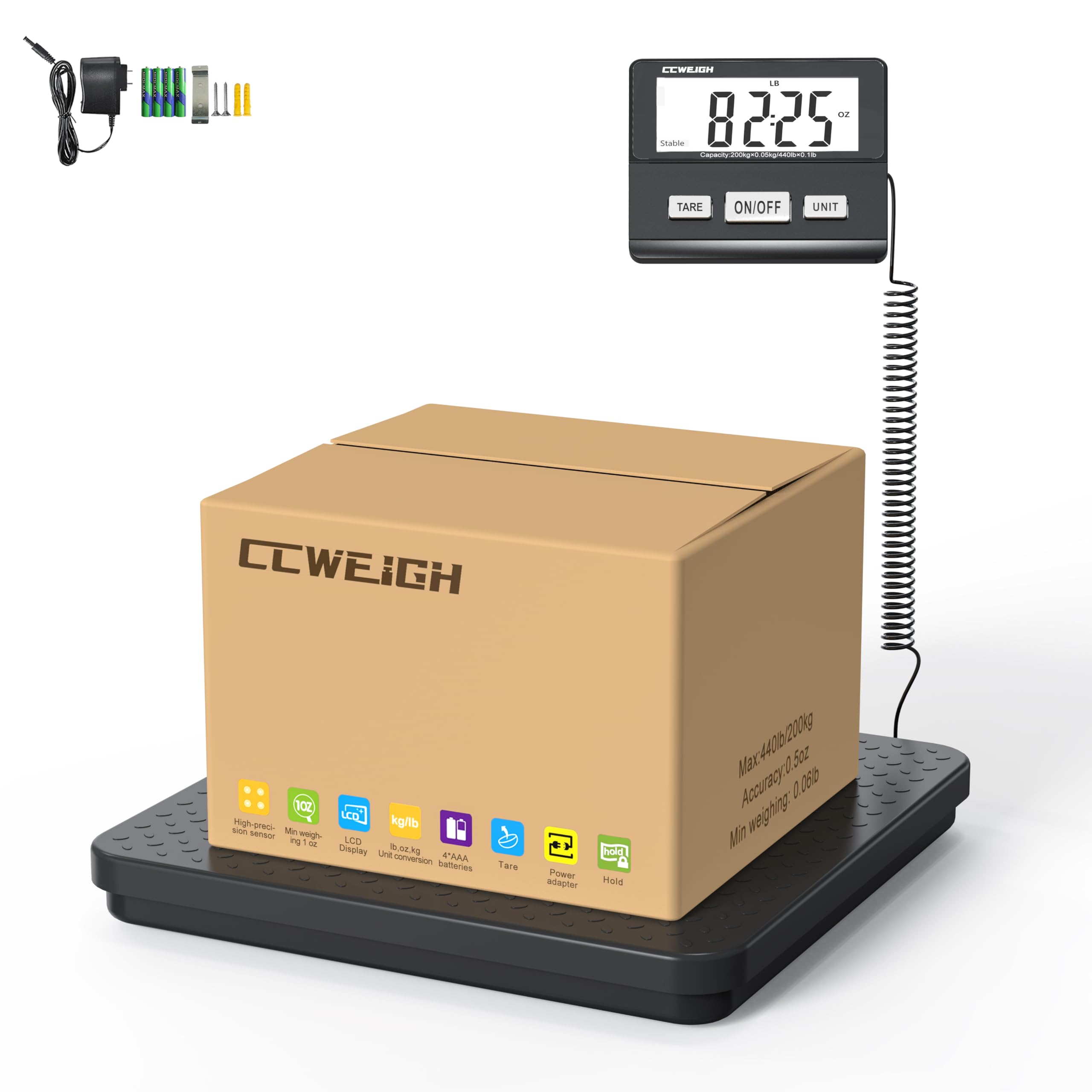 Digital Shipping Scale with Weight Indicator, 440lb/1.76oz, for Small ...