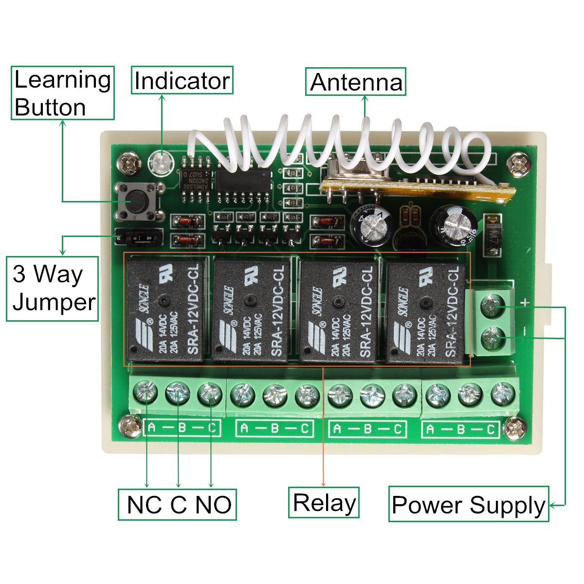 INSMA 433Mhz Wireless RF Switch Long Range DC 12V 4CH Channel Wireless ...