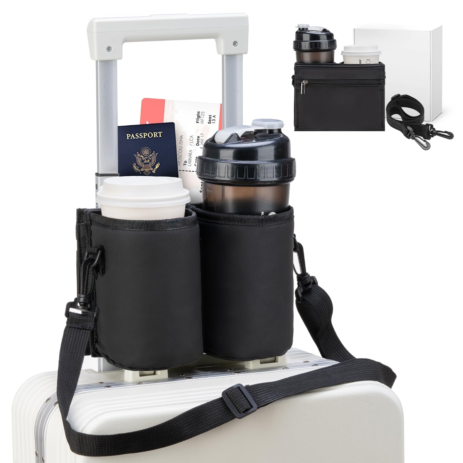 Luggage Cup Holder Travel Drink Bag Luggage Drink Caddy with Shoulder ...