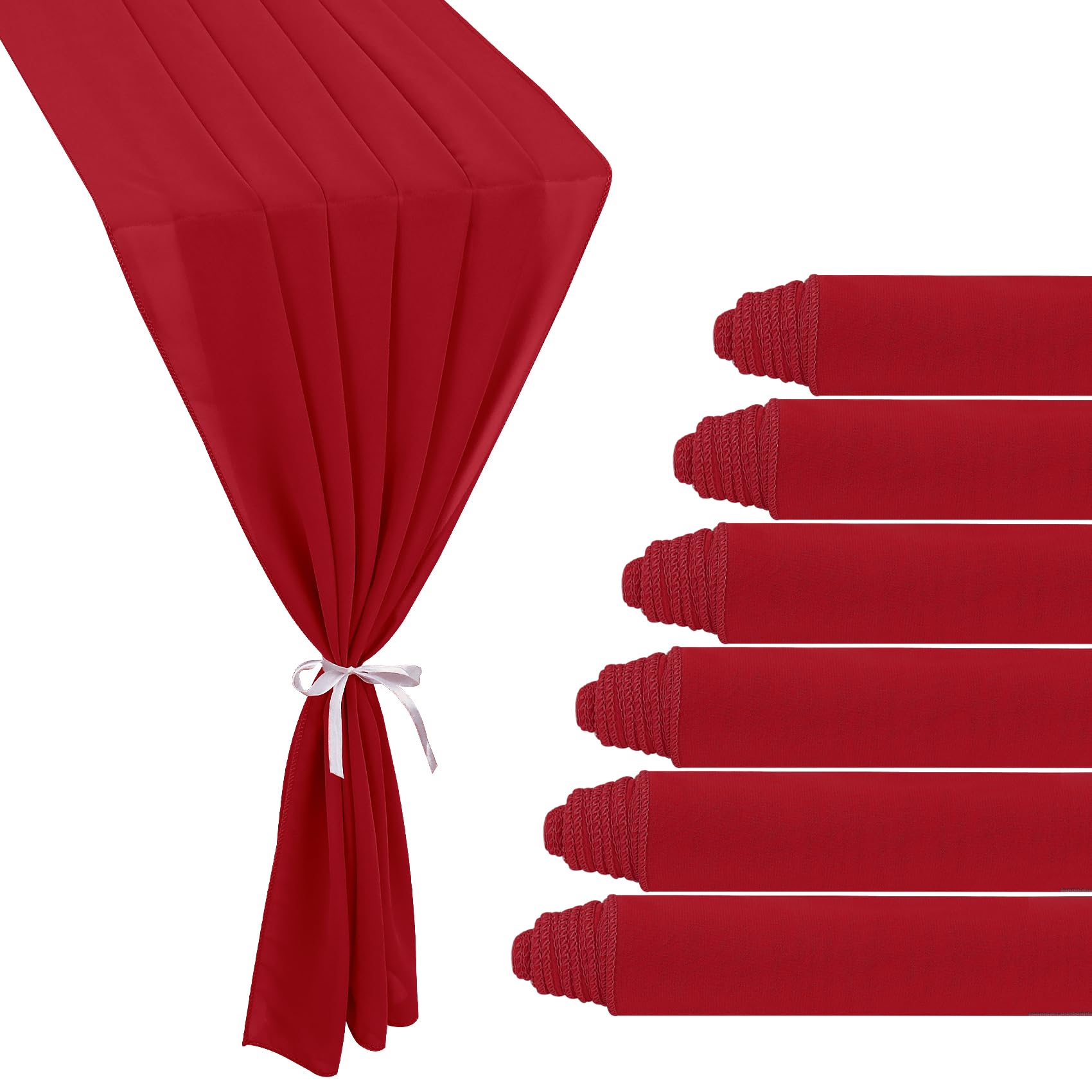 6 Pack 10Ft Red Chiffon Table Runner 29x120 Inches Sheer Fabric Table ...