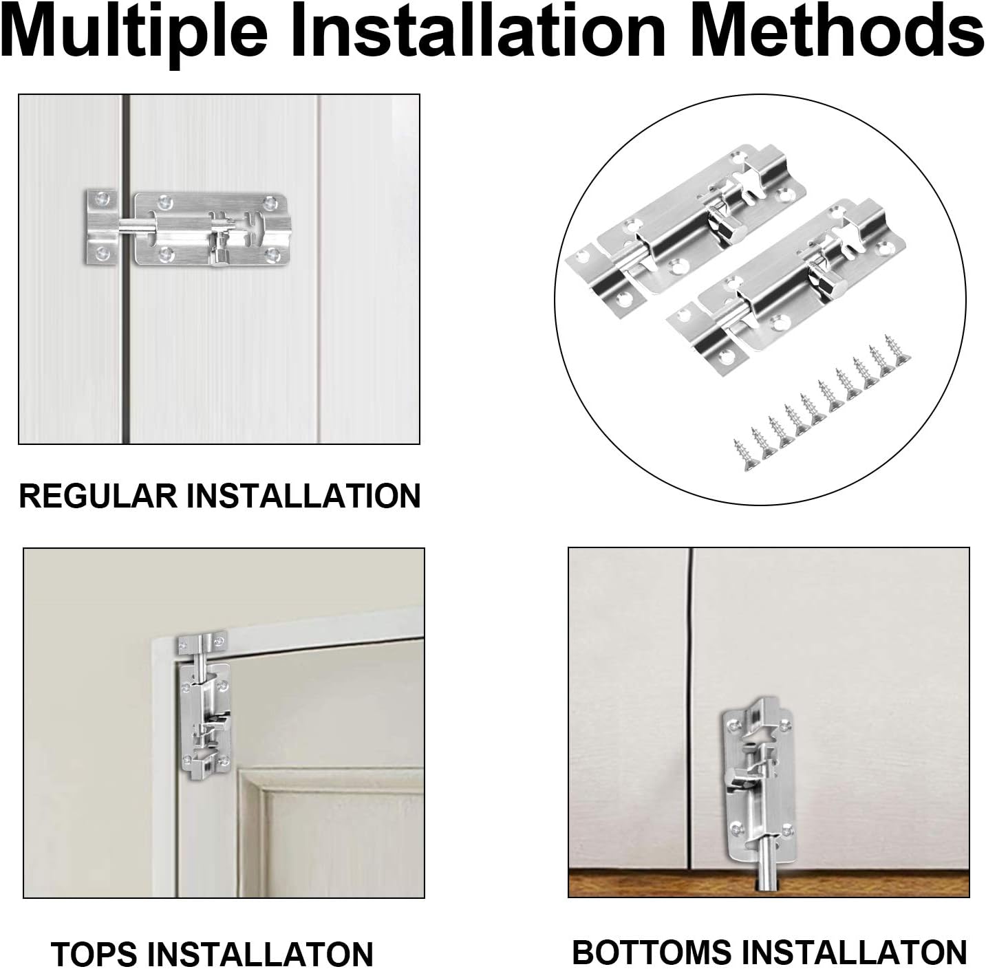 JUYOO Door Bolt Lock Sliding Latch Lock with Screws 3 Inch Stainless ...