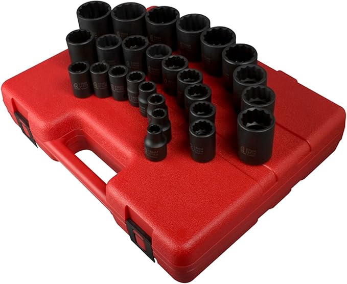 Sunex 2826 1/2-Inch Drive 12-Point Metric Impact Socket Set, 26-Piece ...