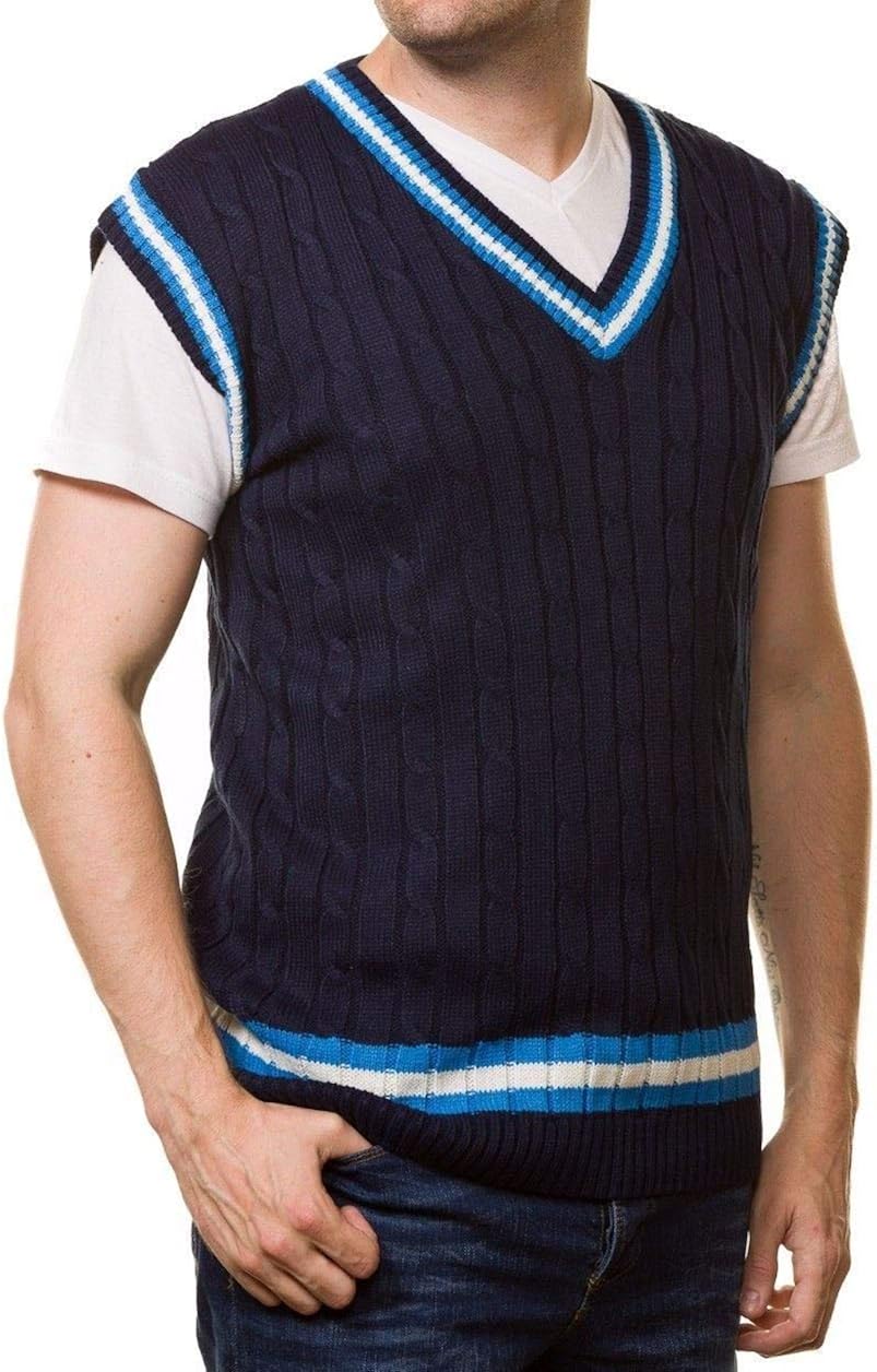 DIGITAL SPOT Adults Sleeveless Cable Knitted Cricket Jumper Top Mens ...