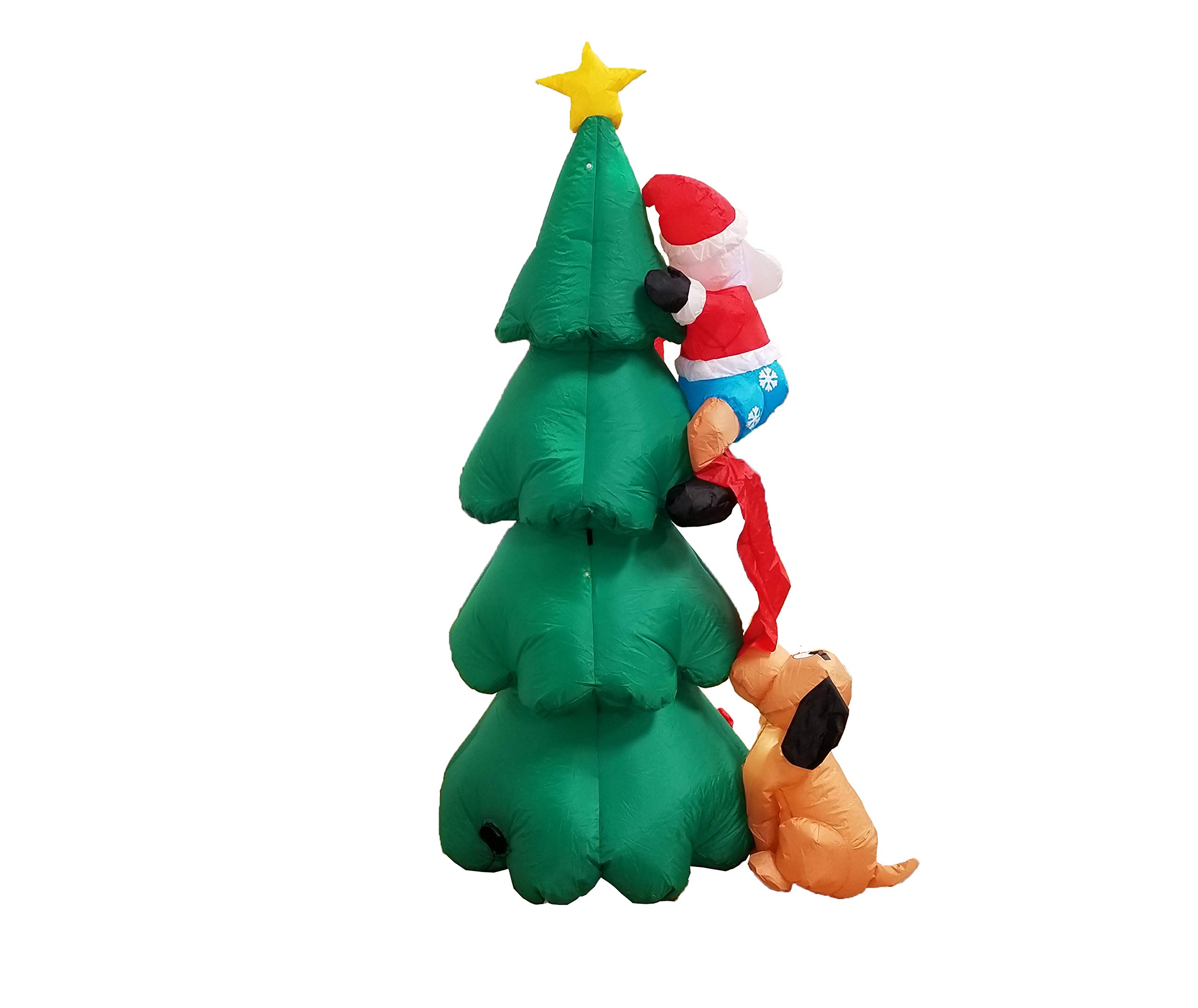 6 Foot Inflatable Santa Claus Climbing on Christmas Tree Chased by Dog ...