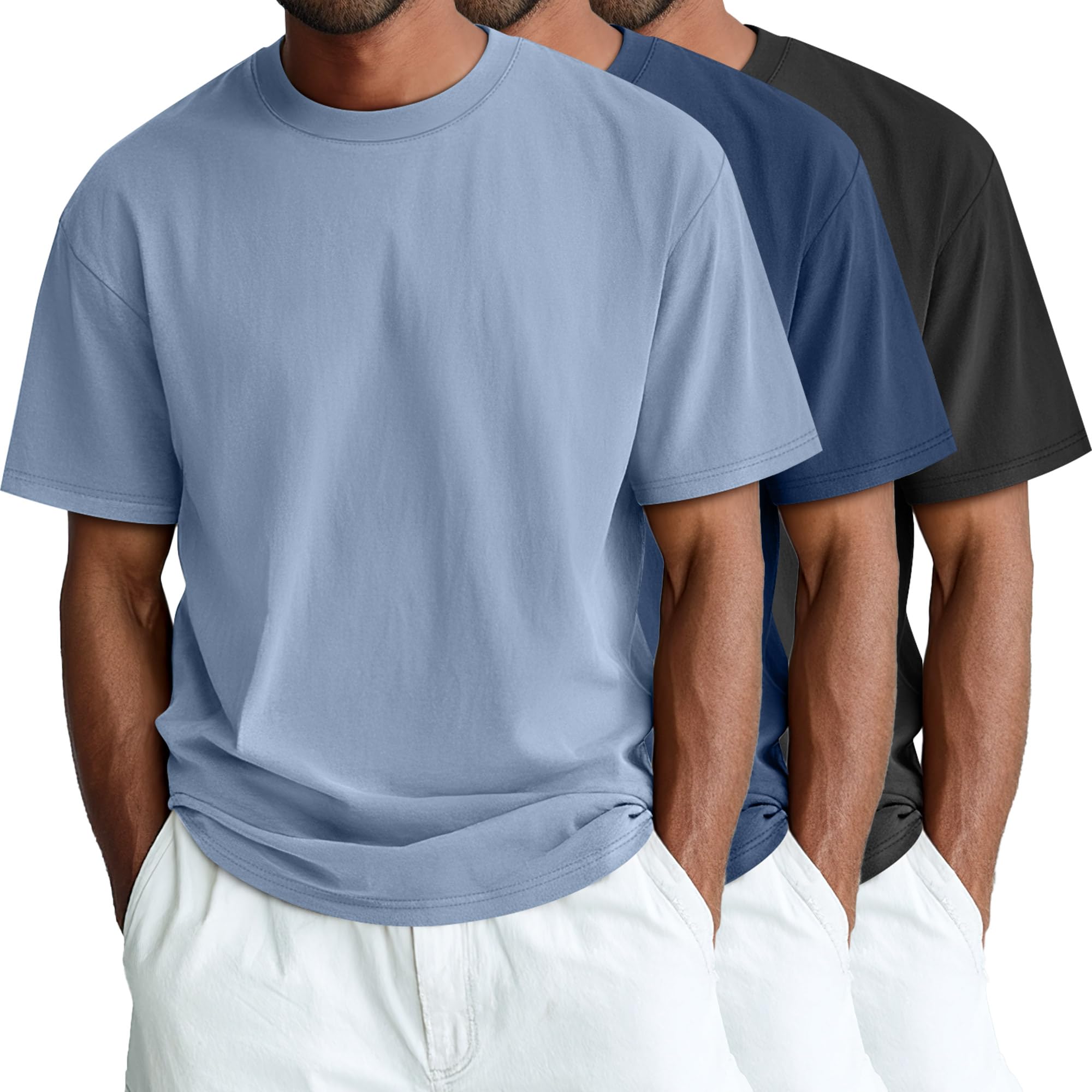 Ficerd 3 Pack Men's Big and Tall Shirts Short Sleeve Cotton Tee Crew ...