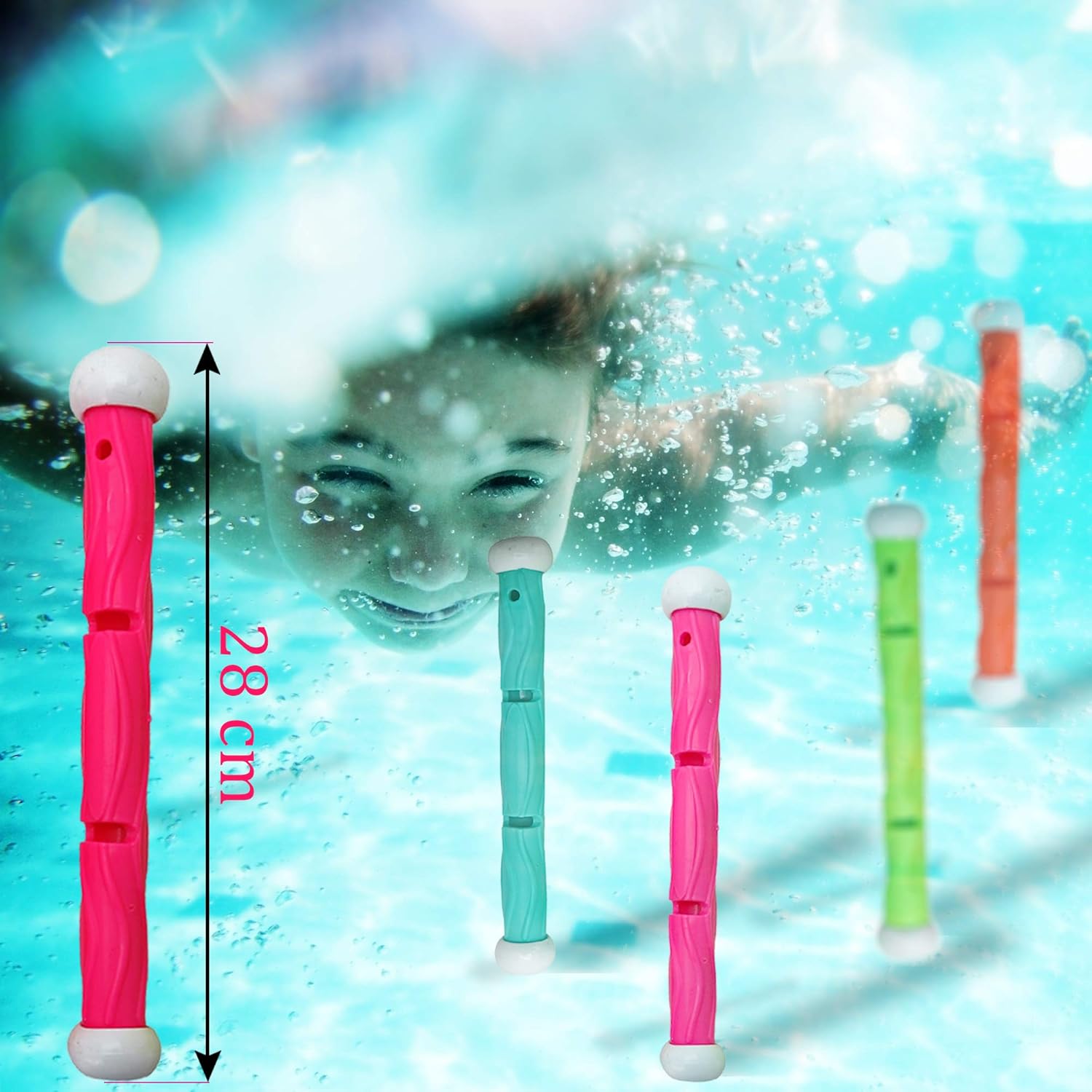 Bramble – 10 Brightly Coloured Underwater Pool Diving Sticks – Assorted ...