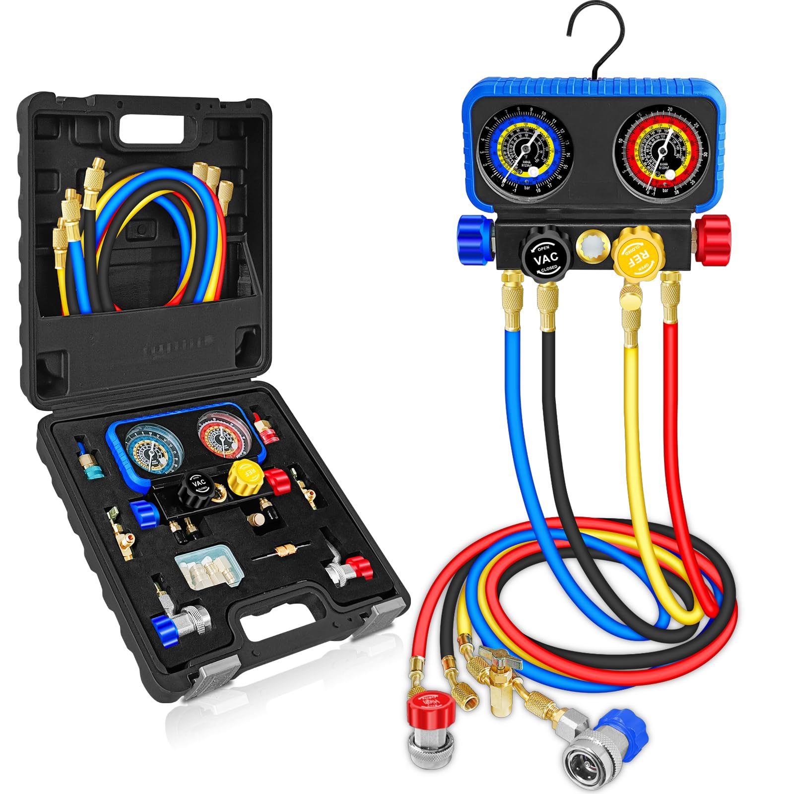 AC Manifold Gauge Set R134A R1234YF, Automotive 4 Way Car AC Gauge Set ...