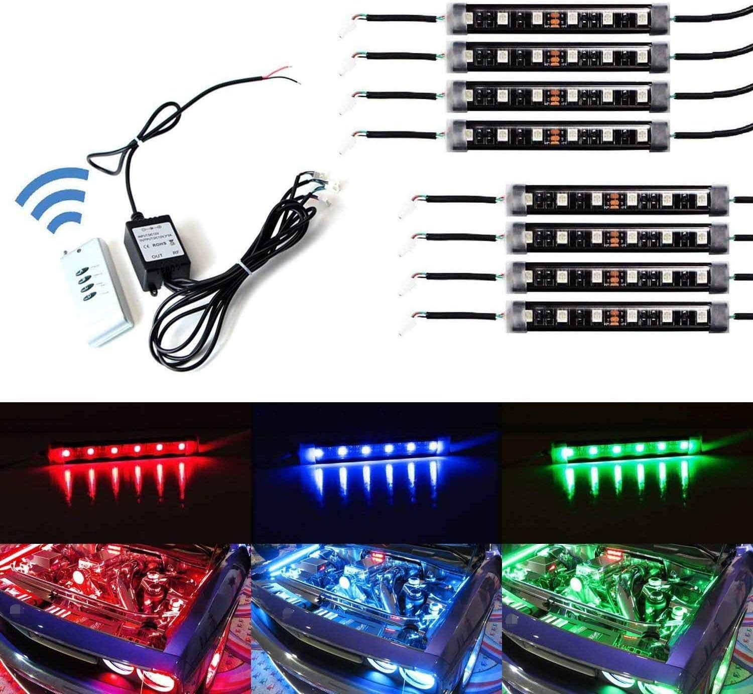 iJDMTOY 8-Piece Universal Fit 48-LED RGB Multi-Color LED Engine Bay or ...