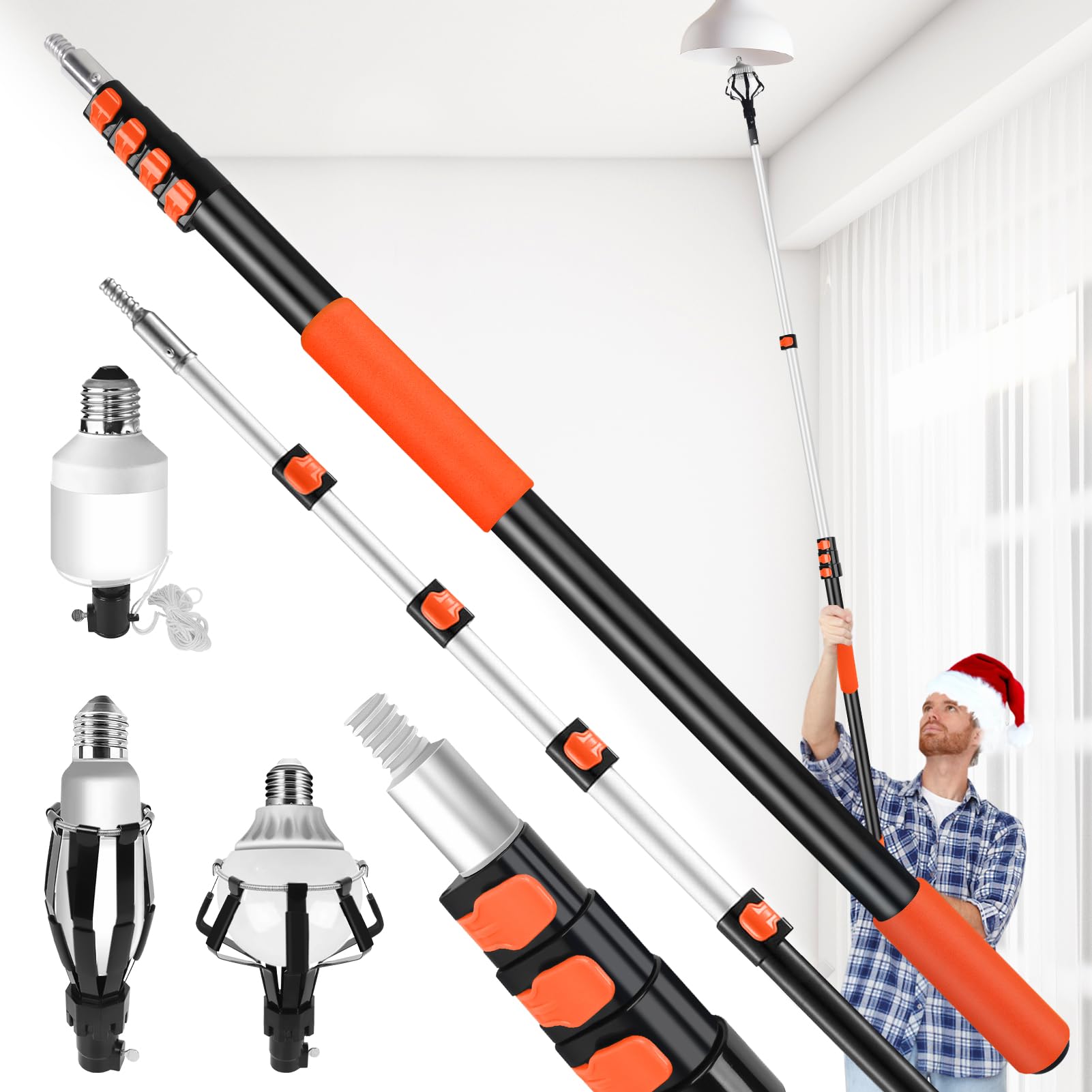 ACTREY 18FT Reach High Light Bulb Changer with Basket and Suction Cup ...
