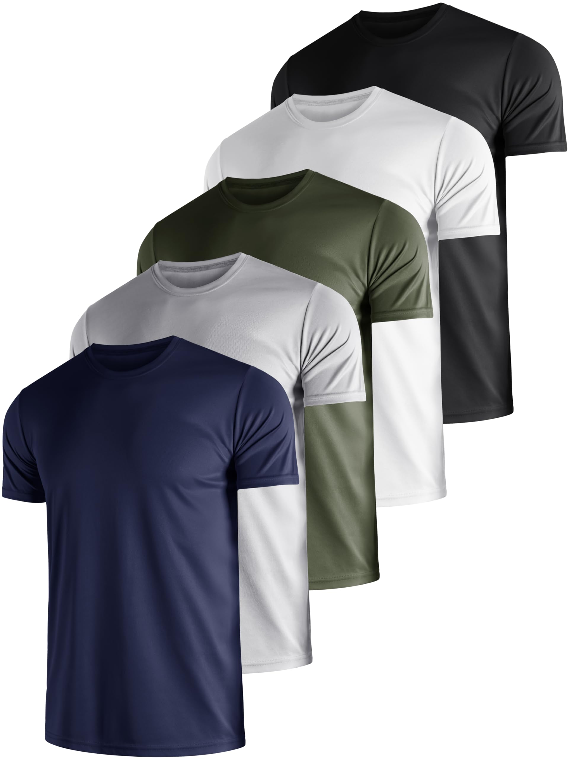 Quazia 5 Pack Men's Dry Fit Shirts, Moisture Wicking Tees, Mesh Breathable Athletic Workout ...