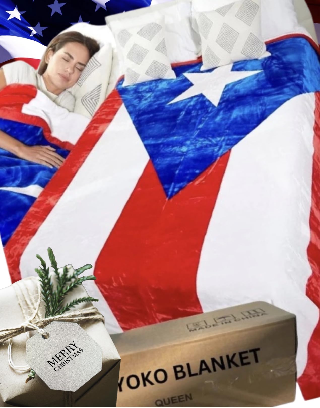 Hiyoko Puerto Rico Flag Blanket - Faux Fur Throw Blanket Queen Size ...