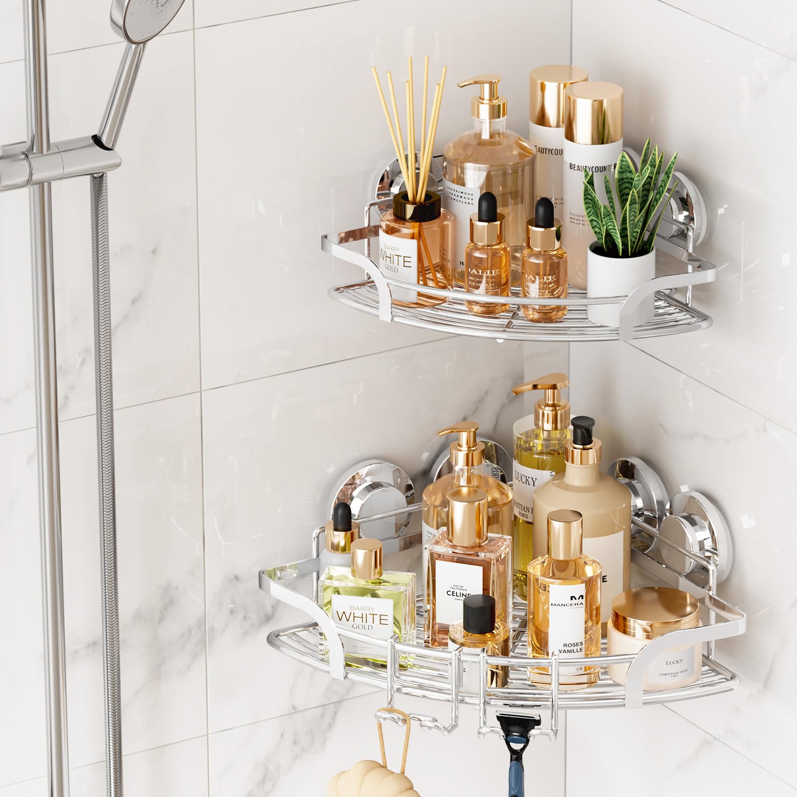 TAILI Powerful Suction Cup Corner Shower Caddy 2 Pack, Stainless Steel ...