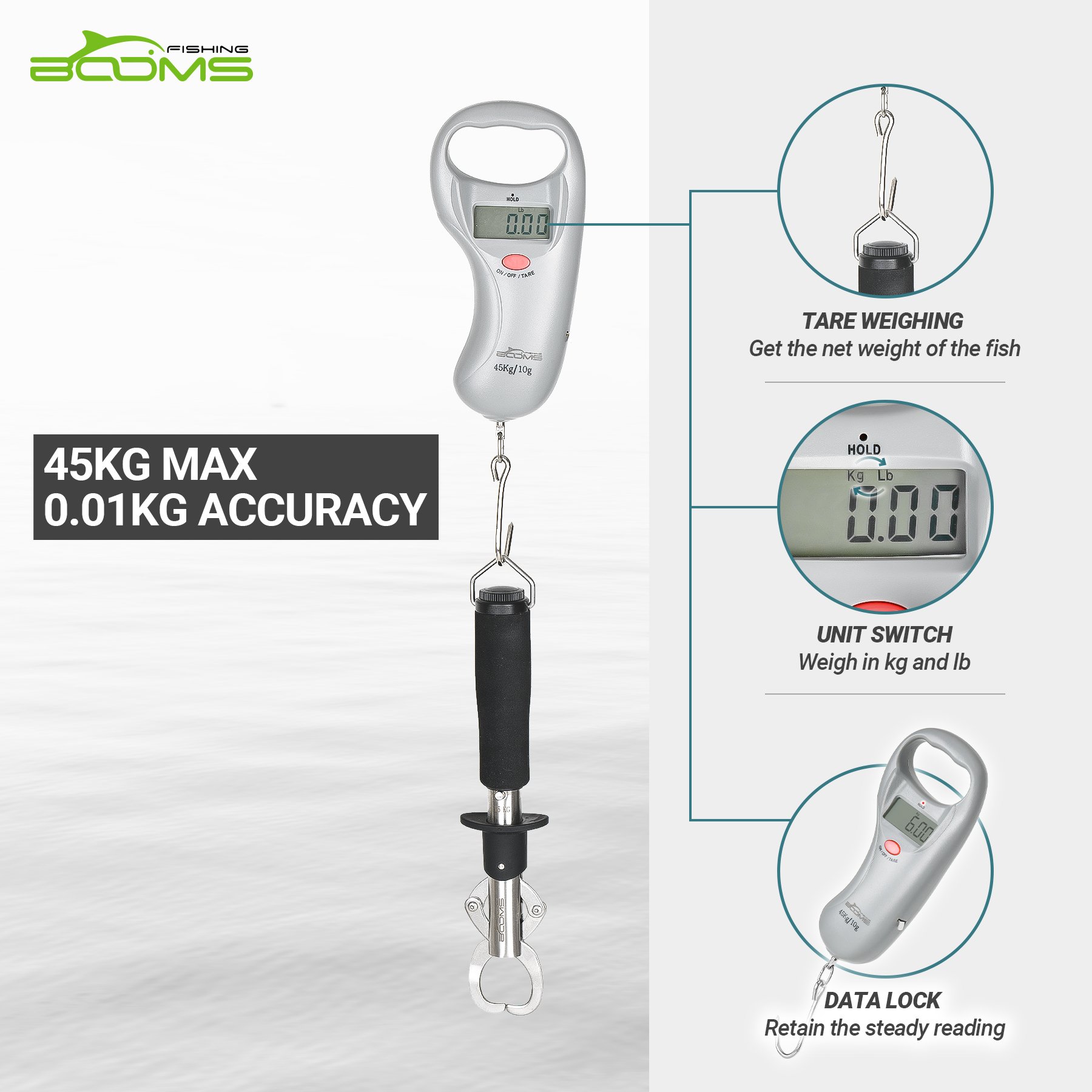 Booms Fishing C02 Fish Scale Digital Fishing Weight Scale with Tape ...