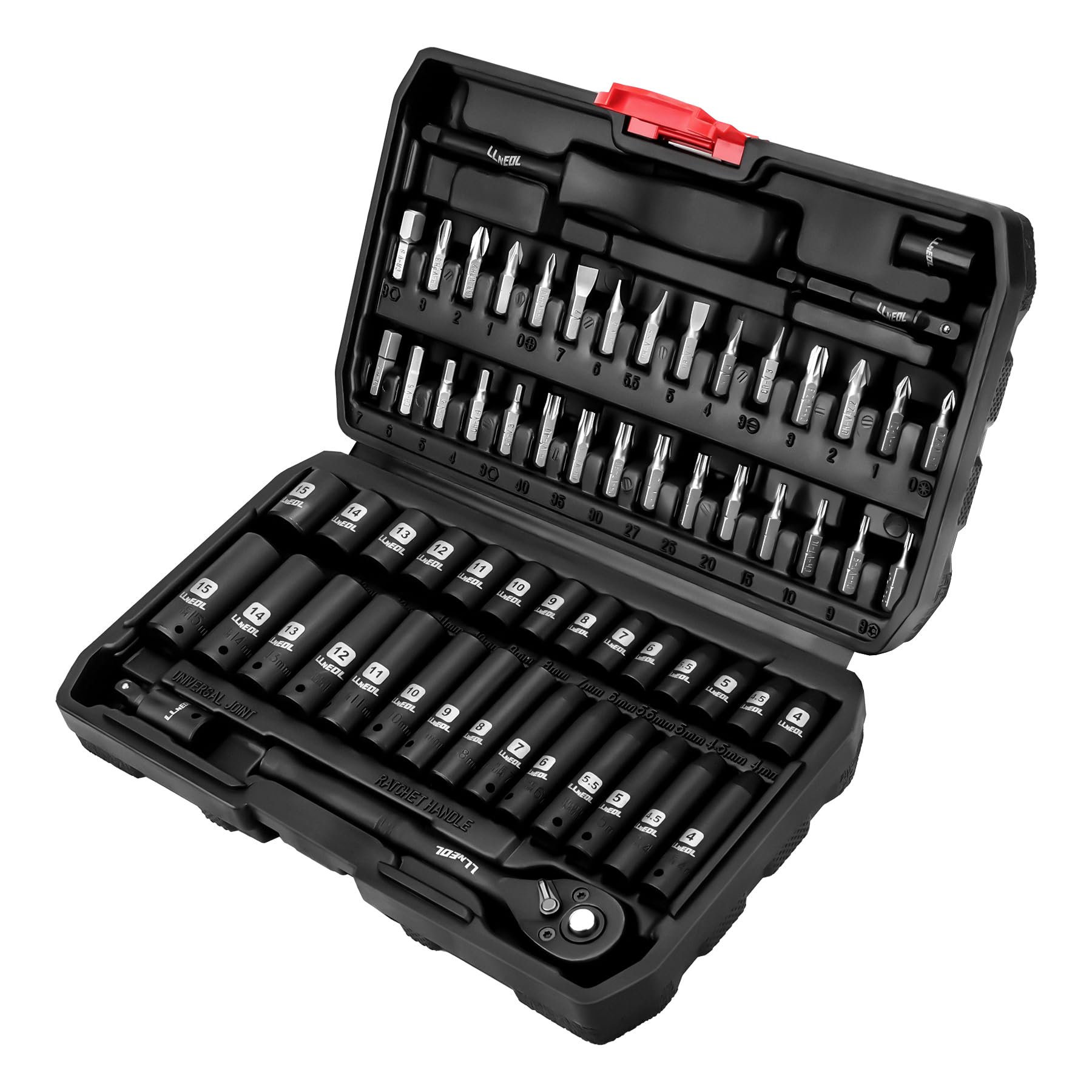 LLNEDL 1/4 inch Impact Socket Set, 63 Piece Drive Socket Wrench Set ...