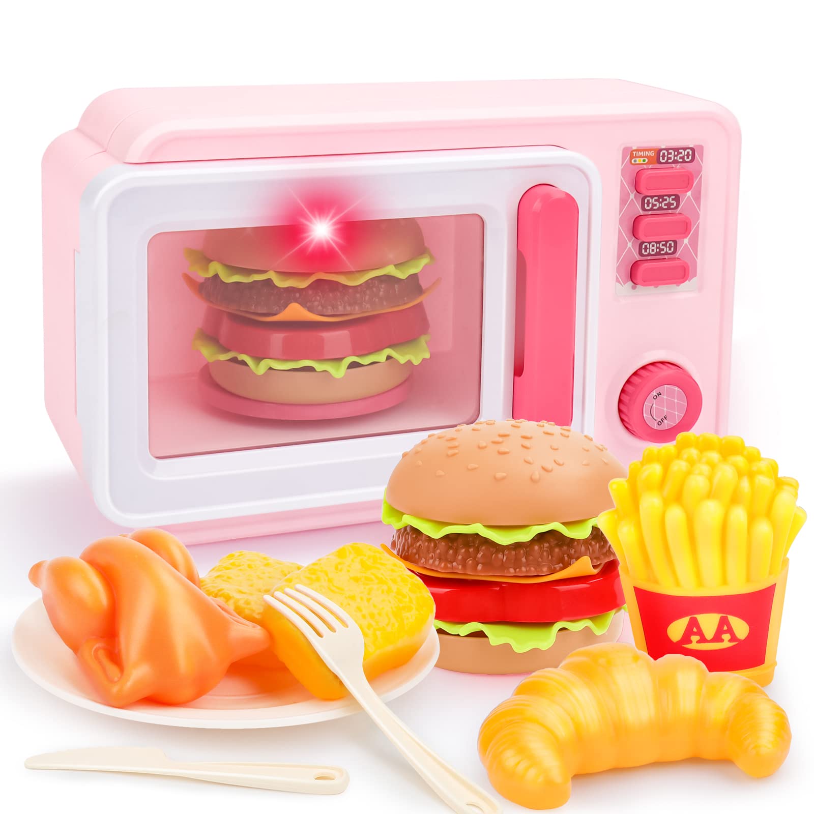 deAO Microwave Toys Kitchen Playset with Light,Pretend Play Electronic ...