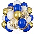 Amazon.com: Balloons Royal Blue White Gold Confetti Metallic Gold Balloon 12inch Dark Deep Blue ...
