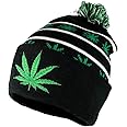 Marijuana Leaf Pom Pom Acrylic Beanie Hat - Black Kelly Green at Amazon ...