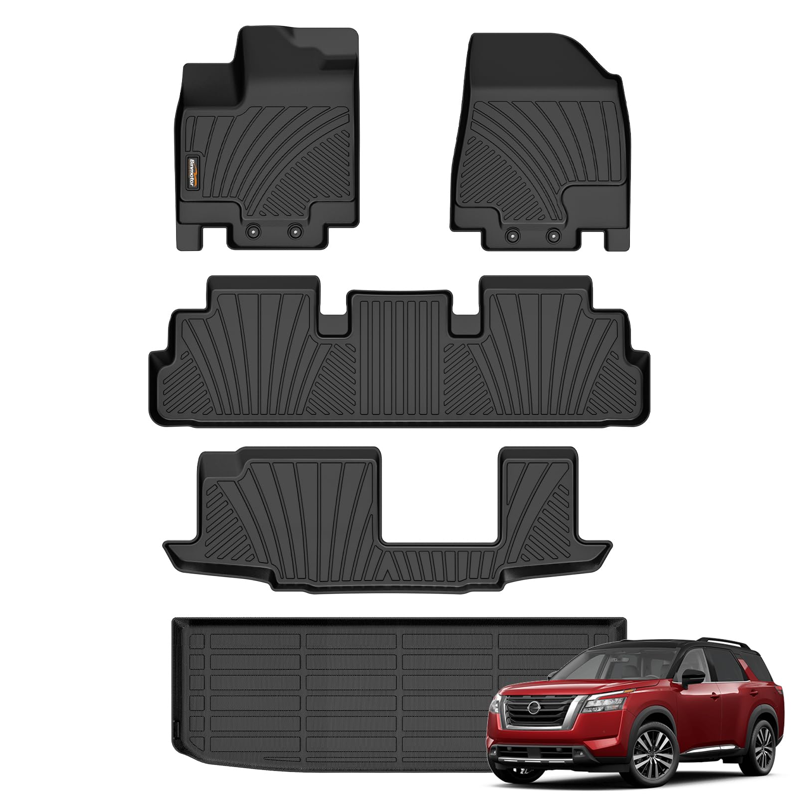 Binmotor-All Weather Floor Mats Cargo Liner Set for for Nissan Pathfinder 2022 2023 2024 2025, 8 ...
