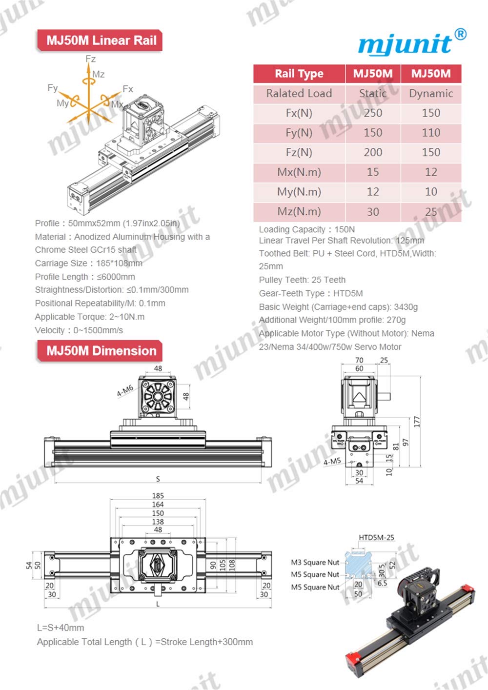 Mjunit 50M Synchronous Belt Guide Rail Linear Module XY Cross reciprocating Sliding Table ...