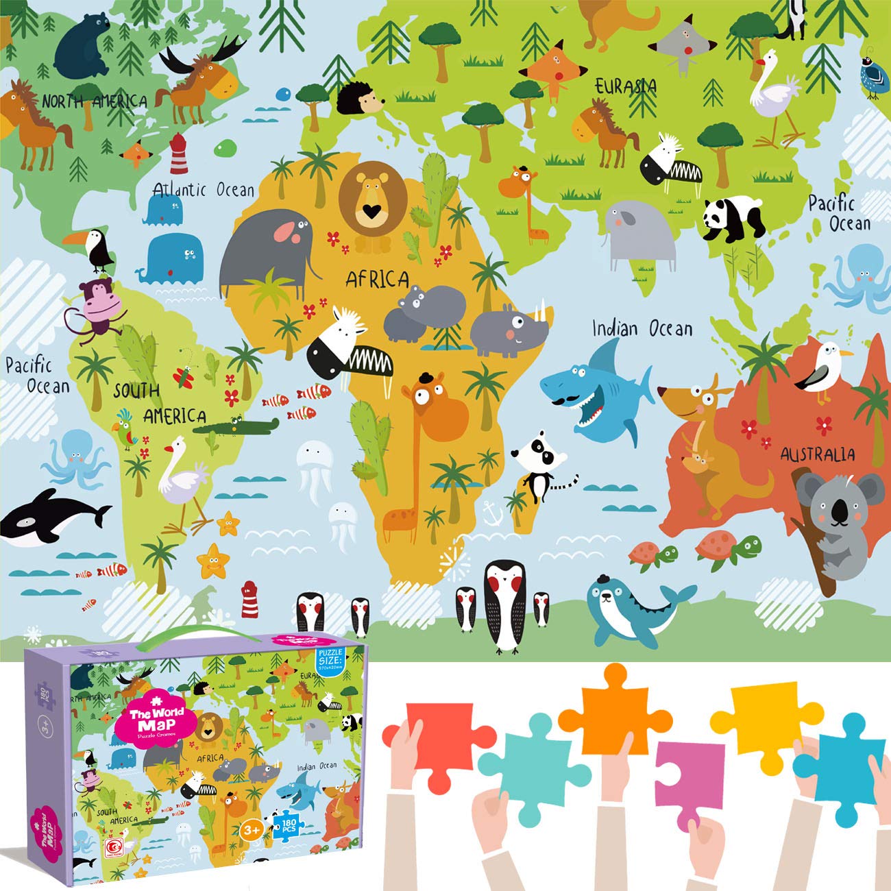 Iflove World Map Puzzle Q Style Animal Of The Colorful | Desertcart GB