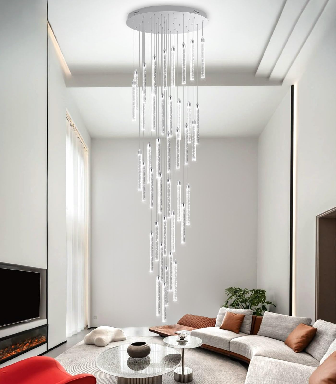 dolria 40 Lights Modern LED Crystal Chandeliers for Staircase 236'' Long High Ceiling Chandelier ...