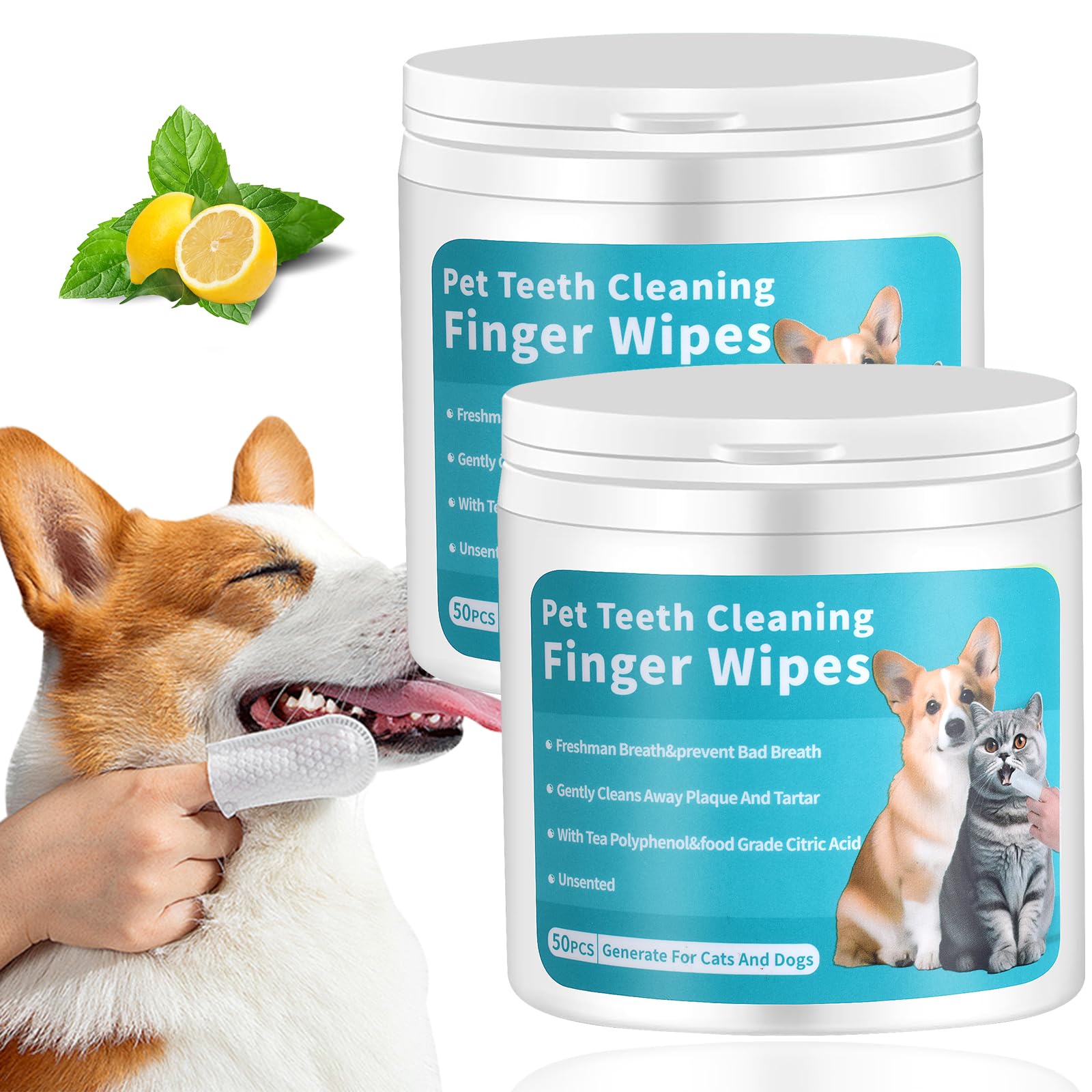 Sunxiner Pet Dental Finger Wipes for Dogs & Cats, Disposable Gentle ...