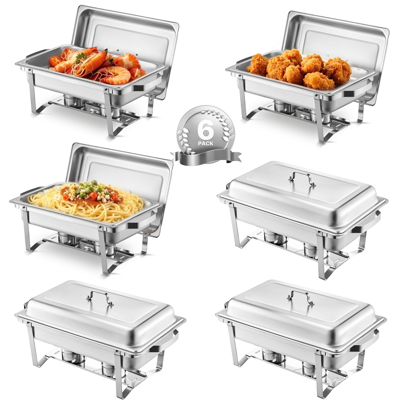 VEVOR Chafing Dish Buffet Set, 8 Qt 6 Pack, Stainless Chafer with 6 ...