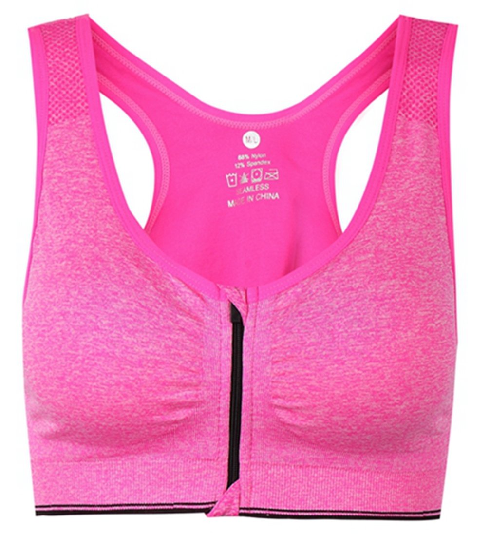 ohlyah Women's Zipper Front Closure Sports Bra Racerback Yoga Bras ...
