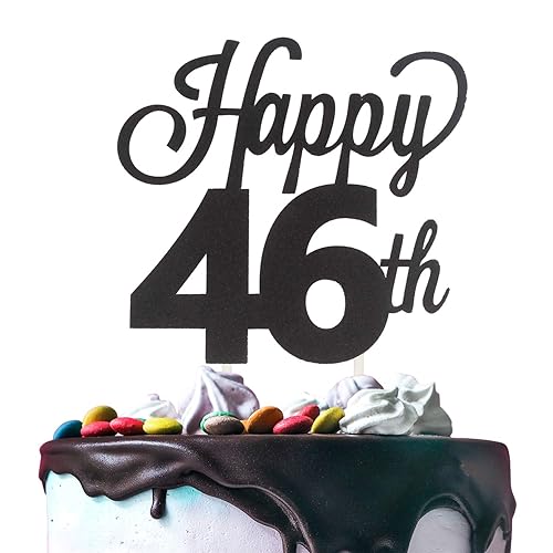 LINGTEER Happy 46th Birthday Black Cake Topper - Cheers to 46 Years Old ...