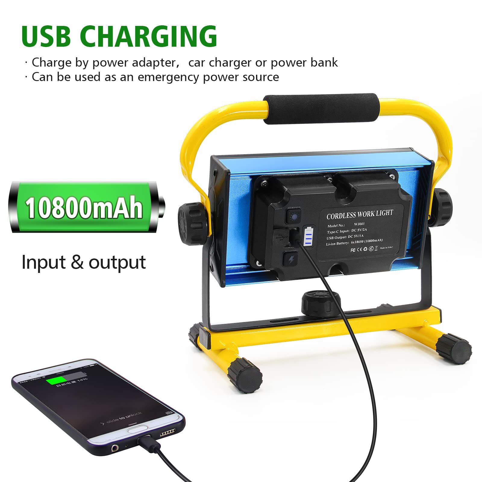 Tresda 100W COB Rechargeable Work Light, 7000LM Cordless LED Work ...