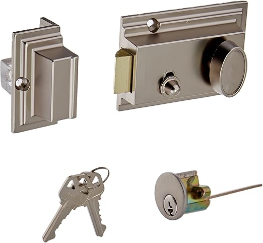 Defiant 1-3/8 in. x 2-3/8 in. Single Cylinder Satin Nickel Deadlatch ...