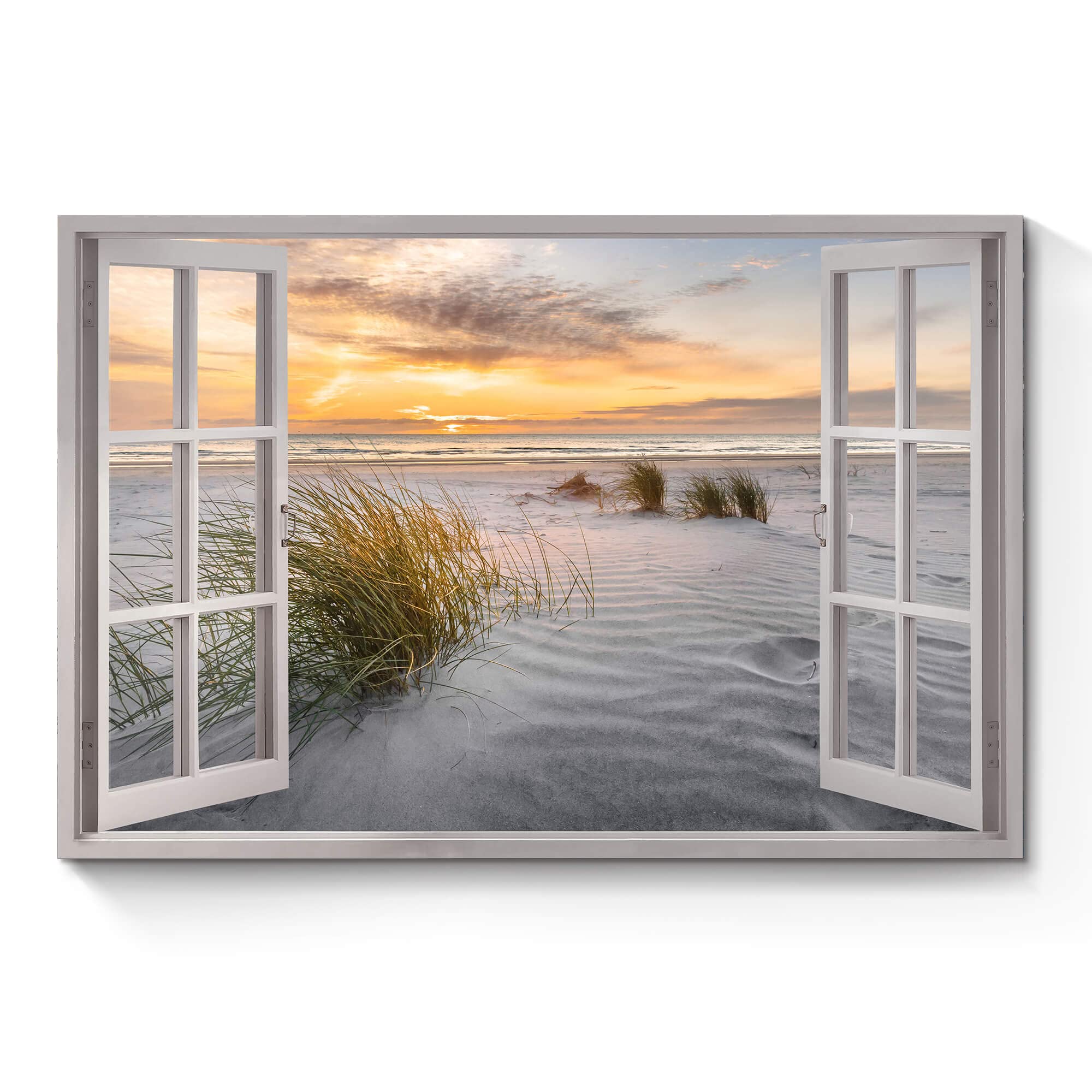 Beach Window Canvas Wall Art: Sunset Ocean Coastal Artwork Open Window ...