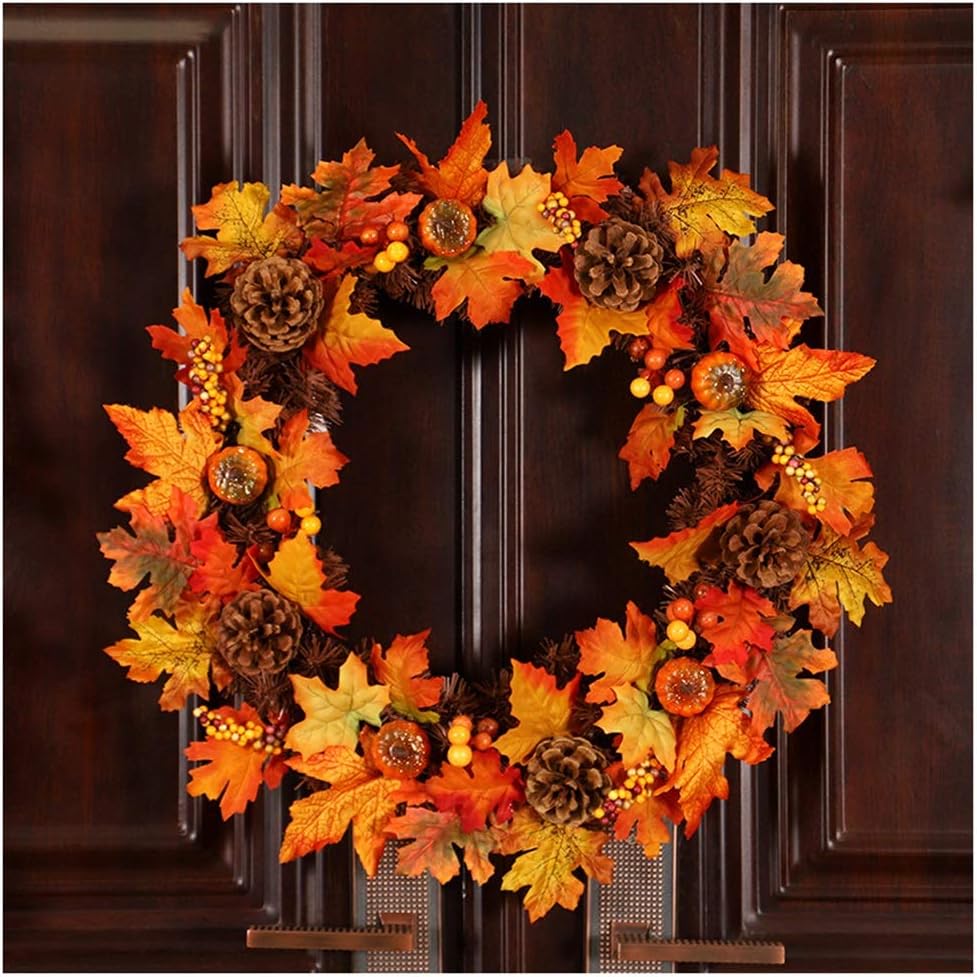 JL-GROUP Corona de otoño para Puerta Delantera, Corona de Cosecha, 23.6 ...