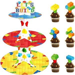 Amazon.com: Building Block Cupcake Stand with 24pcs Cupcake Toppers for ...