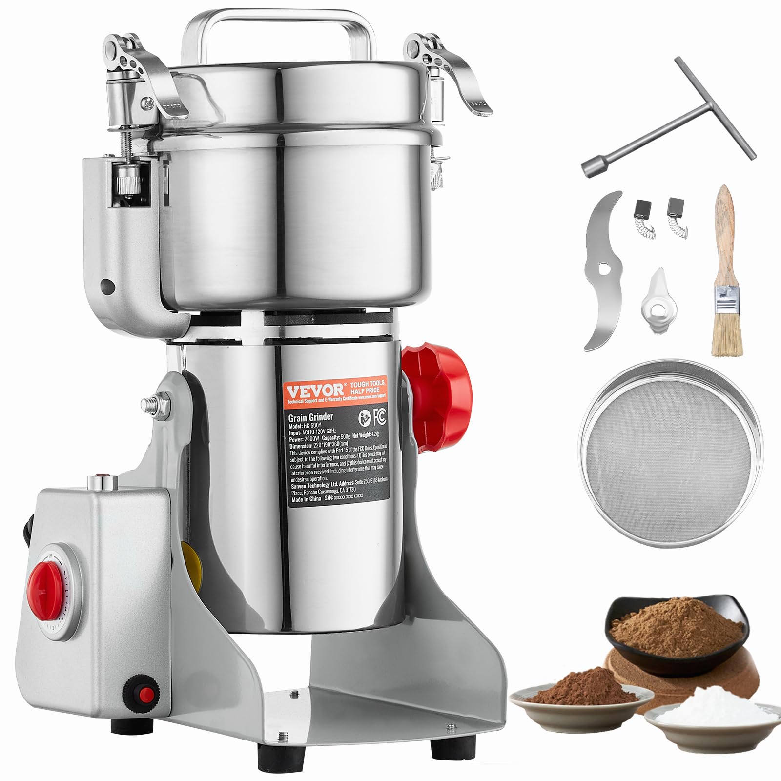 VEVOR 500g Electric Grain Mill Grinder, High Speed 2000W Commercial ...