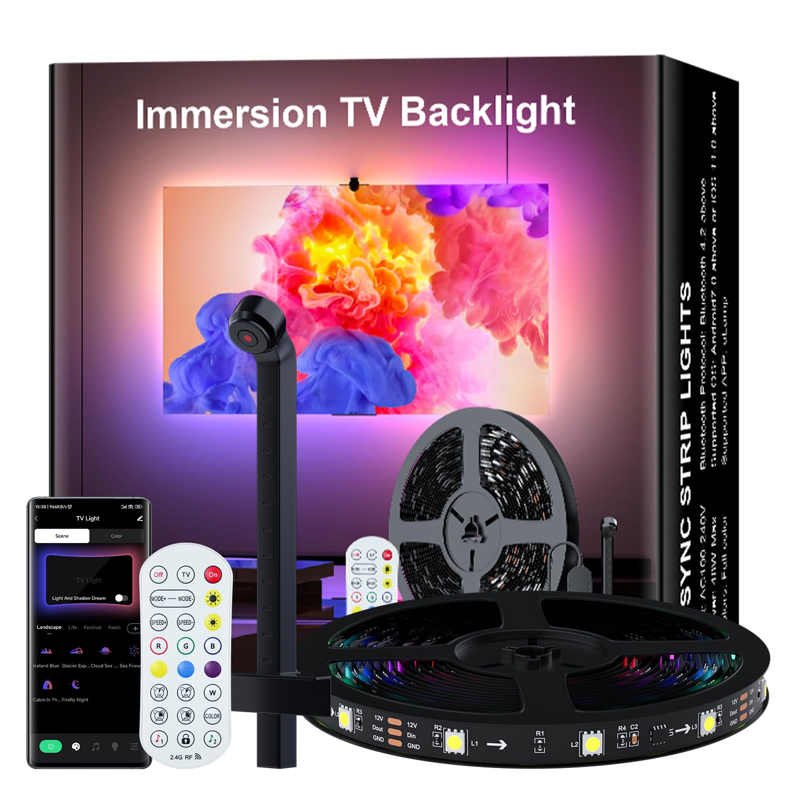 MIHEAL TV LED Backlight with Sensor,12.4FT RGB Strip Lights for 43-60 ...