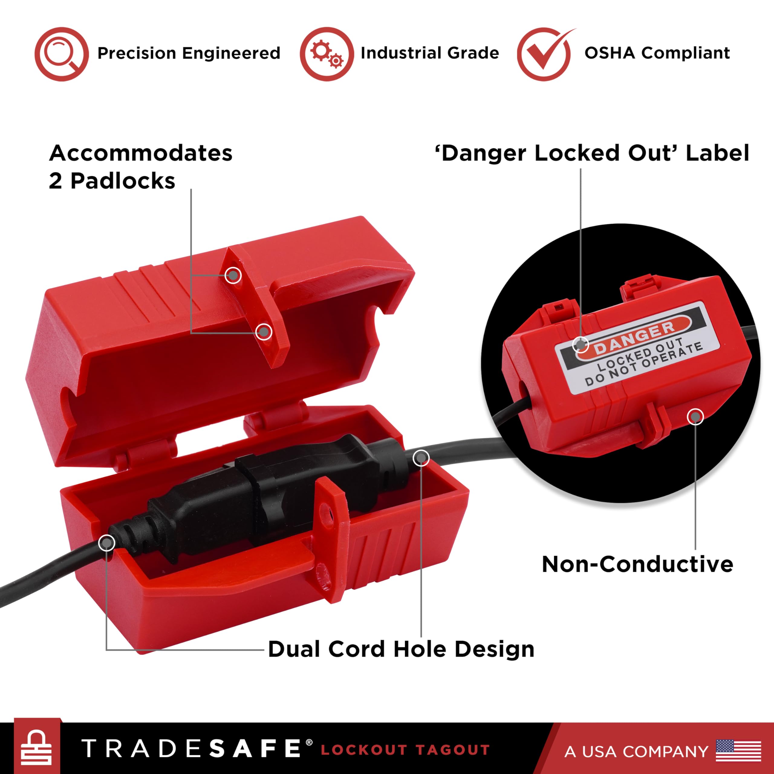 Mua TRADESAFE Plug Lock for Lockout Tagout - 110-125 Volt Power Cord Lockout, Medium Electrical ...