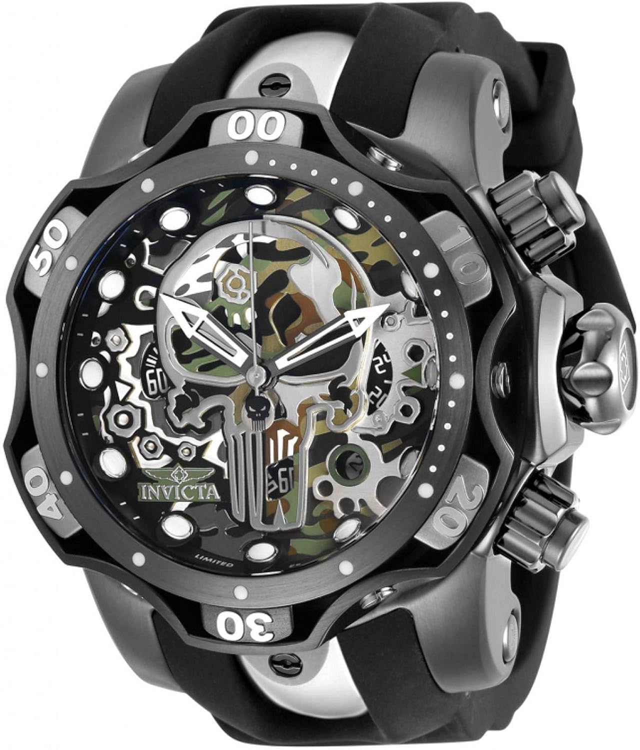 Invicta Marvel"The Punisher" Mens 52.5mm Ltd. Ed Quartz Chronograph Men ...