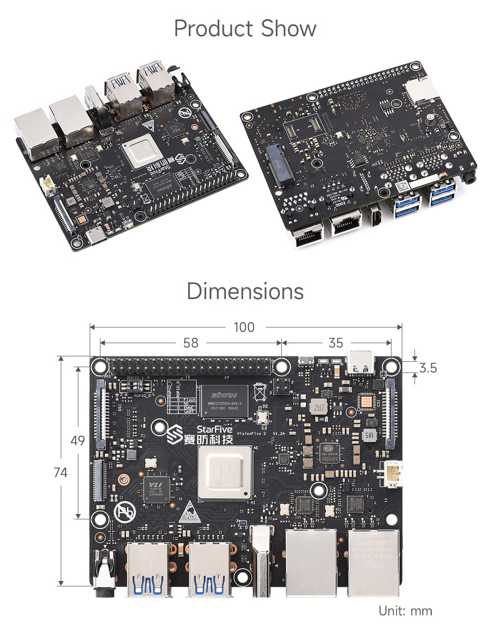 Mua Waveshare VisionFive2 RISC-V Single Board Computer, StarFive JH7110 Processor, with ...