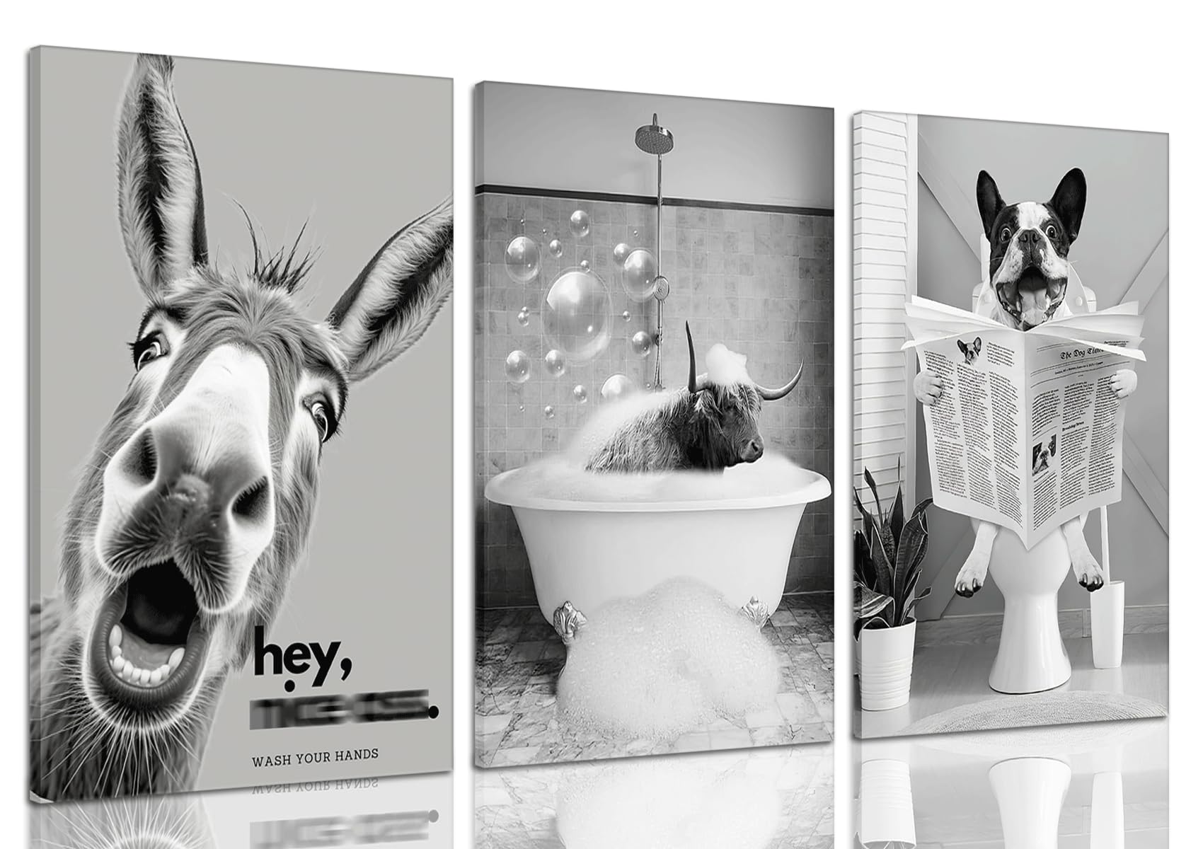 Yaneiro Framed Funny Bathroom Wall Art Set of 3, Highland Cow Dog ...