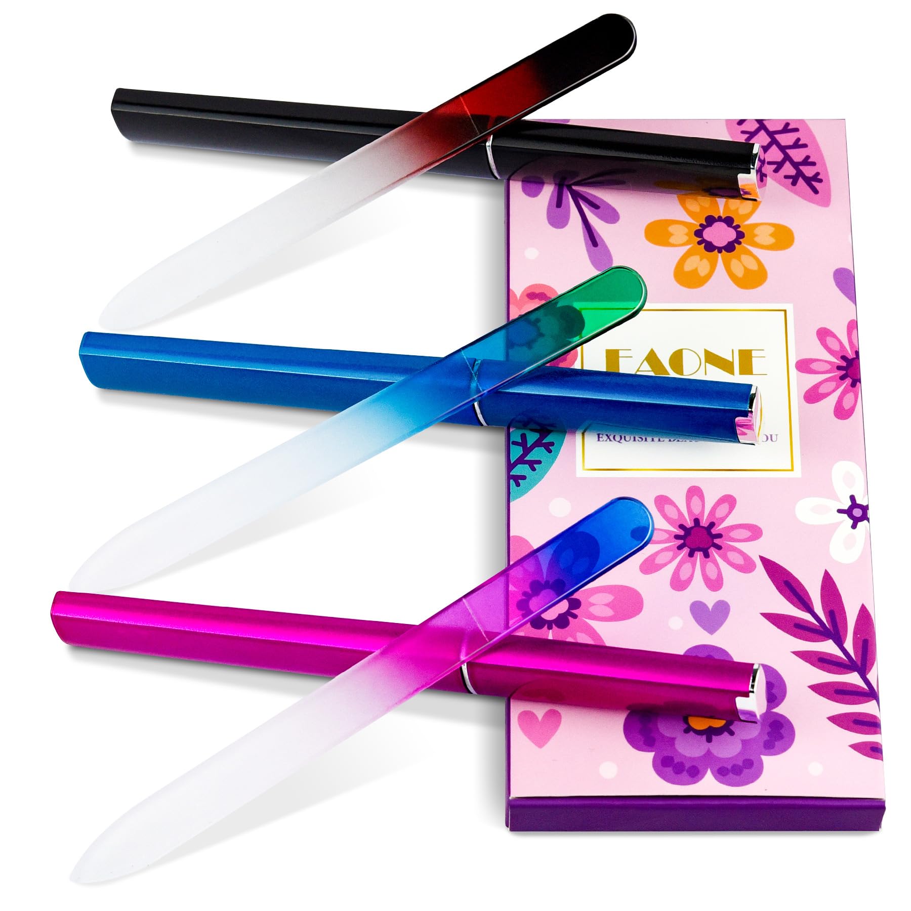 EAONE Crystal Glass Nail File with Case 3 Pack, Double-Sided Etched ...