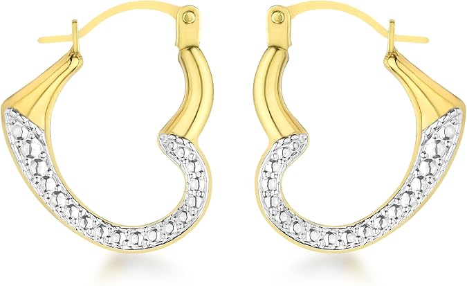 Carissima Gold 9ct 2 Colour Gold Heart Creole Earrings: Amazon.co.uk ...