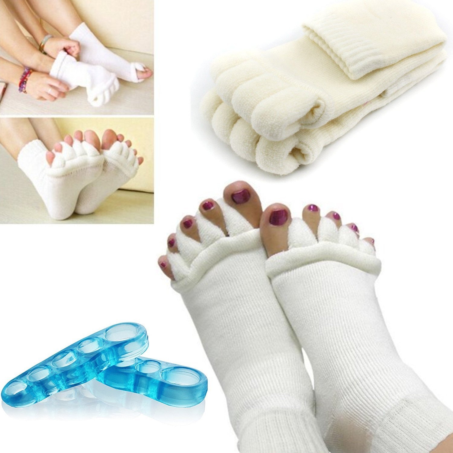 Toe Separators Set - 1 Pair, Toes Alignment Socks, Gel Toe Spacers Toe ...