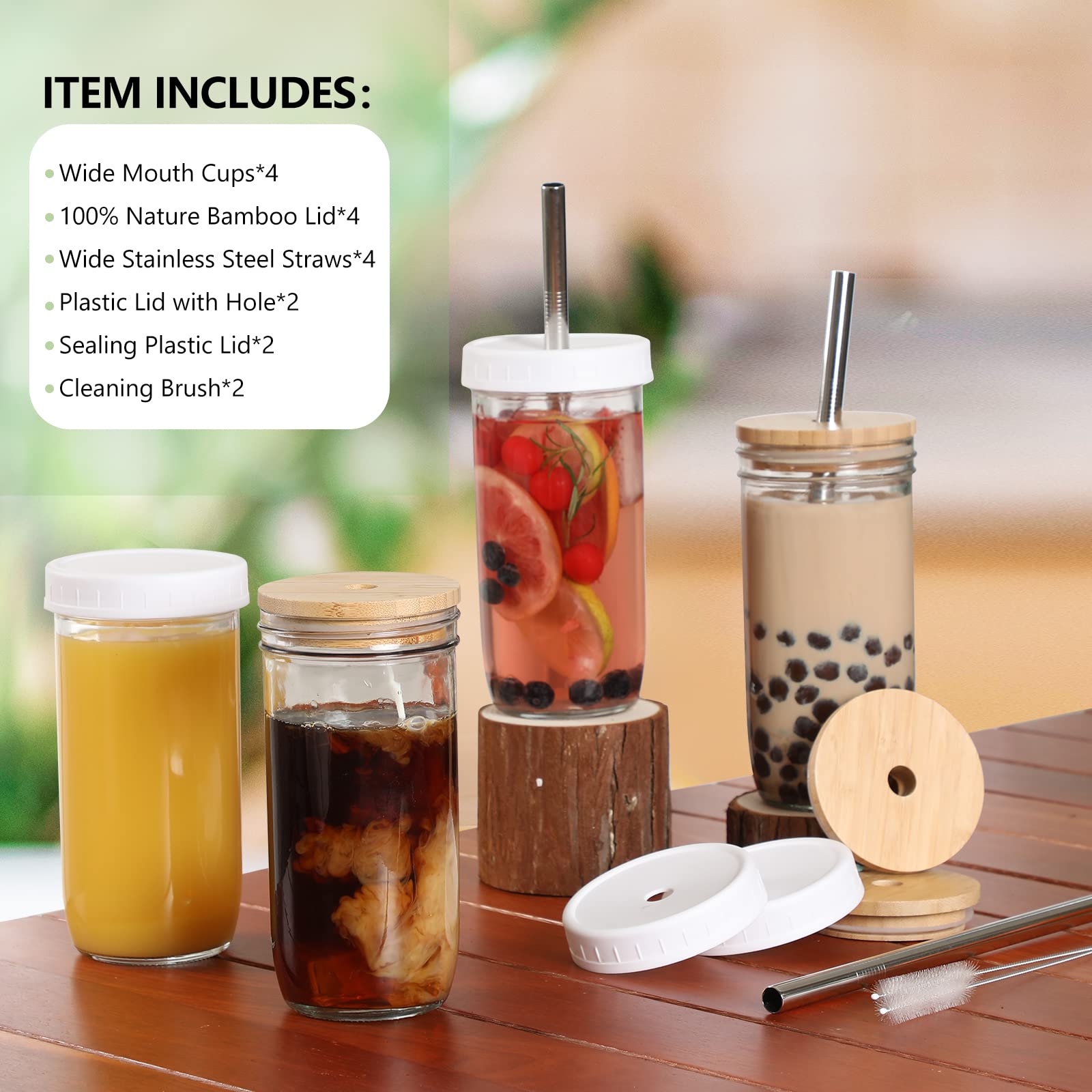 Mua NETANY [ 4 Pack ] Glass Cups Set - 24oz Mason Jar Drinking Glasses w Bamboo Lids & Straws ...