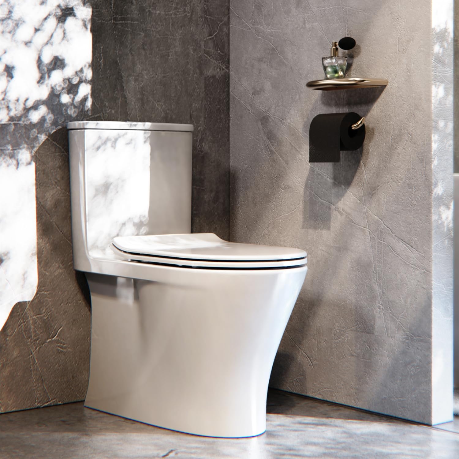 ELLAI Compact One Piece Toilet Elongated Dual Flush 1.1/1.6 GPF Tiny ...