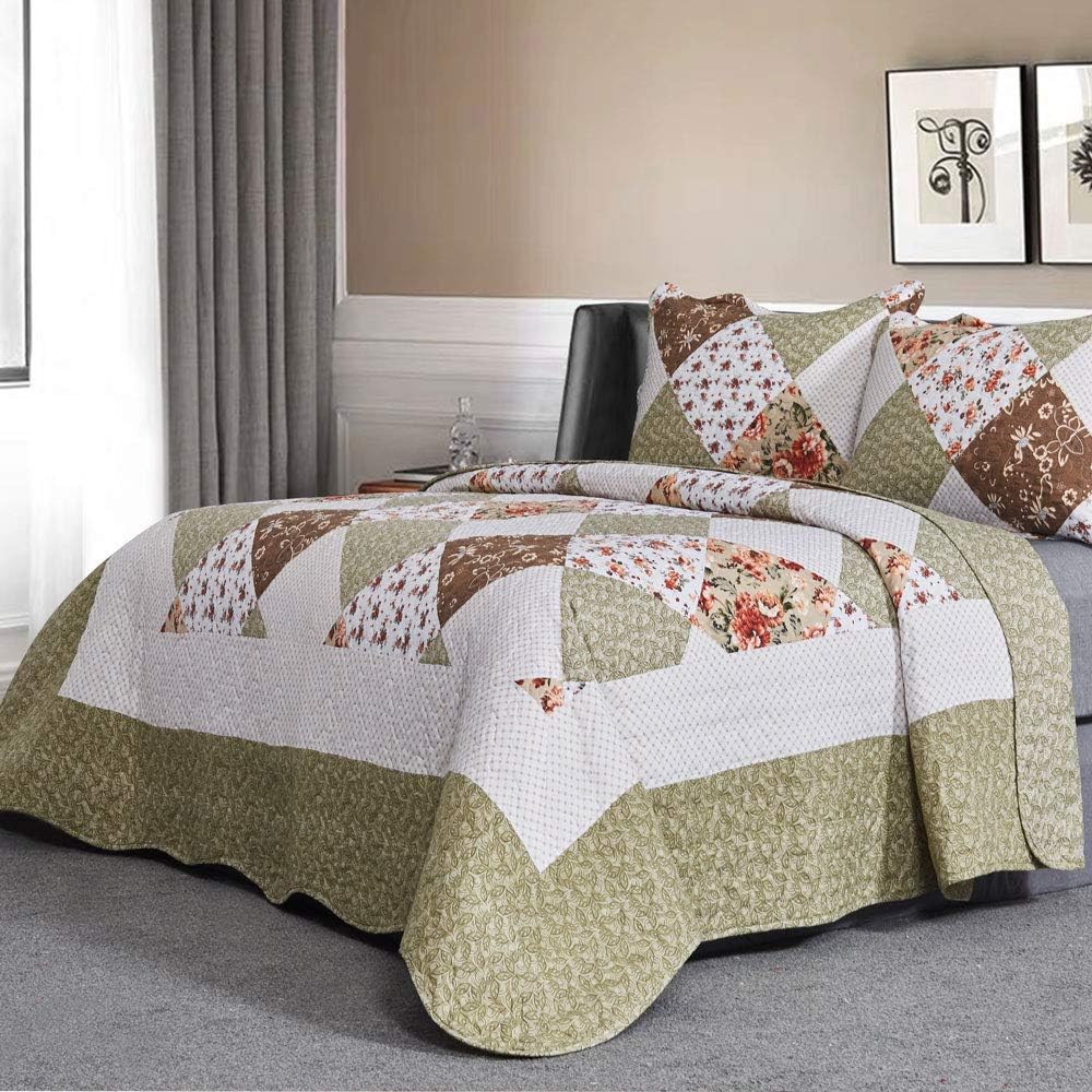 Amazon.com: ATsense Printed Quilt Set, Chartreuse 3-Piece Bedspread ...