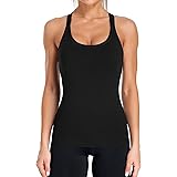 ATTRACO Women Ribbed Workout Crop Tops with Built in Bra Yoga Racerback Tank Top Tight Fit at ...